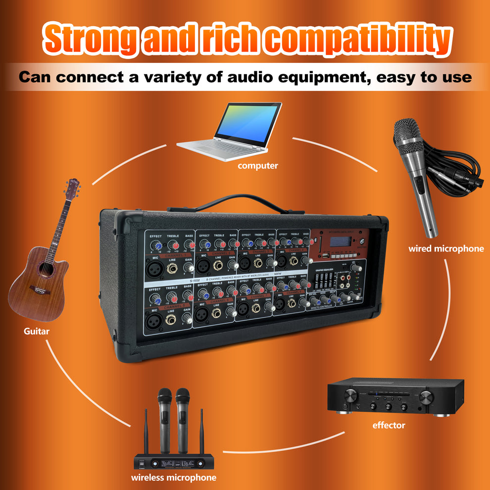 S-1502 2000W 15inch Passive Speakers With Powered Bluetooth Mixer 8 Channel PA Speaker System ...