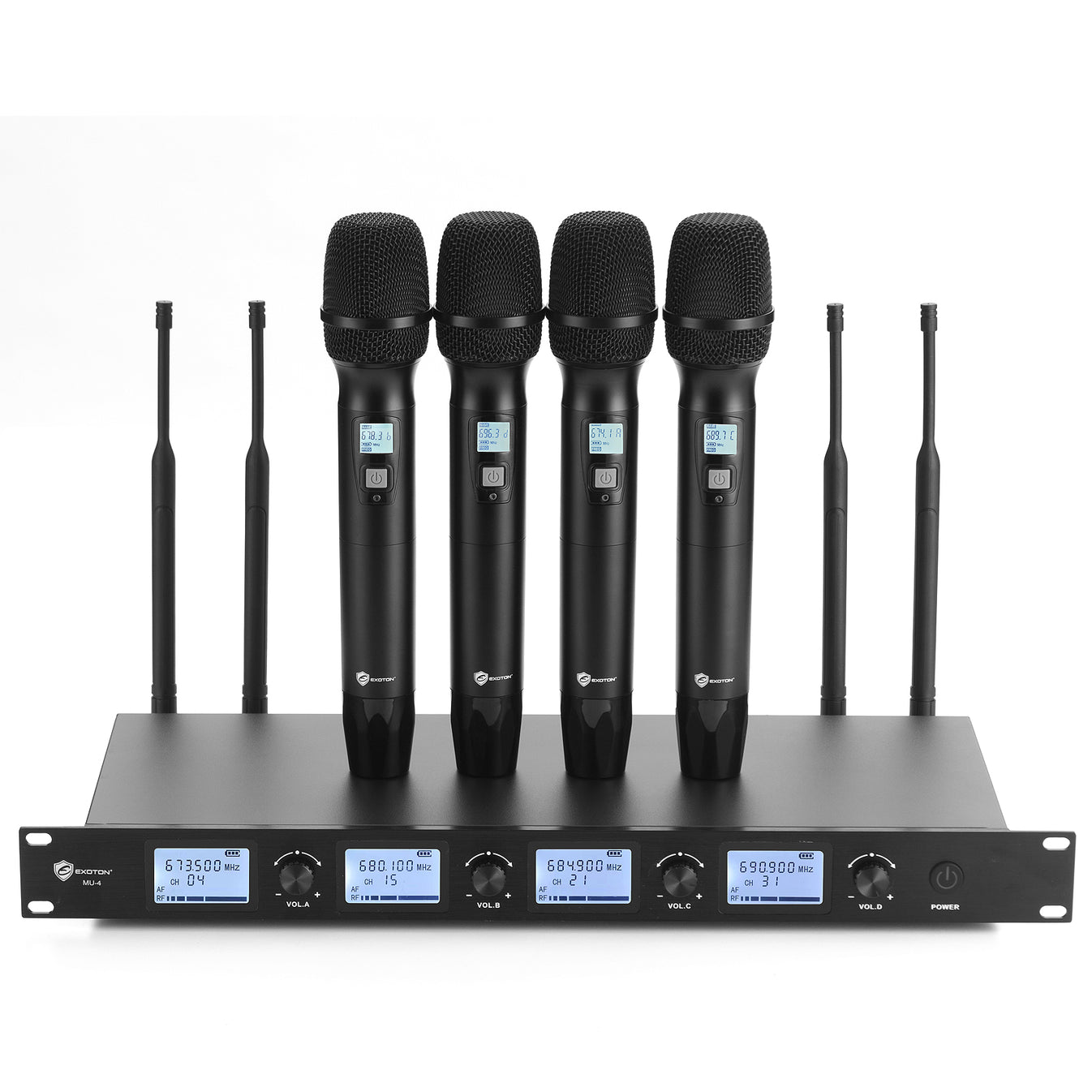 EXOTON MU-4 Wireless Microphone System 4 Channel UHF Cordless Handheld ...