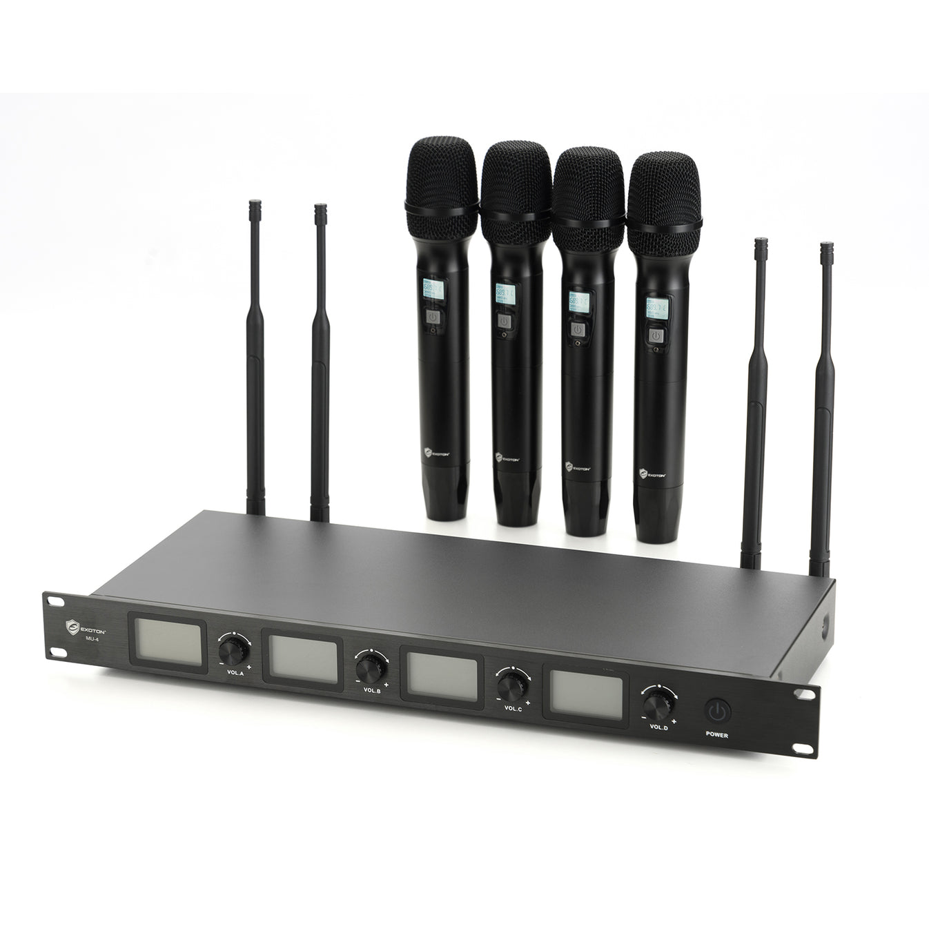 EXOTON MU-4 Wireless Microphone System 4 Channel UHF Cordless Handheld ...