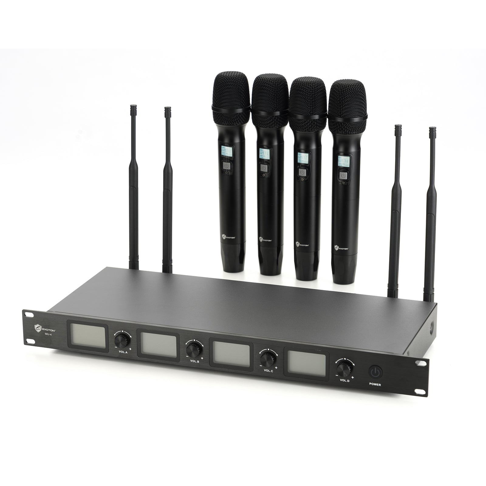 EXOTON MU-4 Wireless Microphone System 4 Channel UHF Cordless Handheld ...