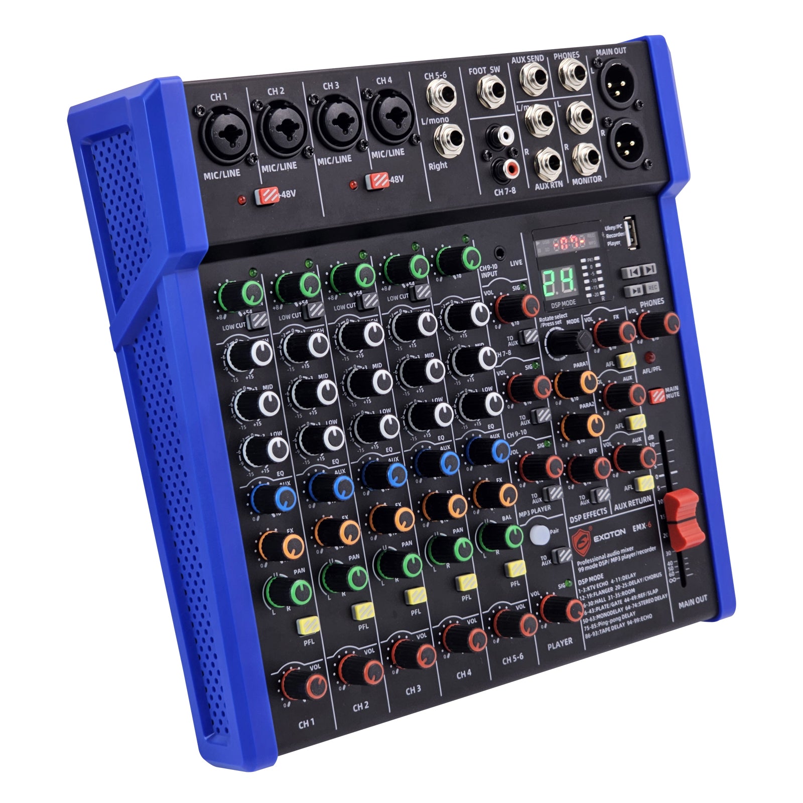 EXOTON EMX-6 Bluetooth Audio Mixer 6-Ch. Professional Mixing Console