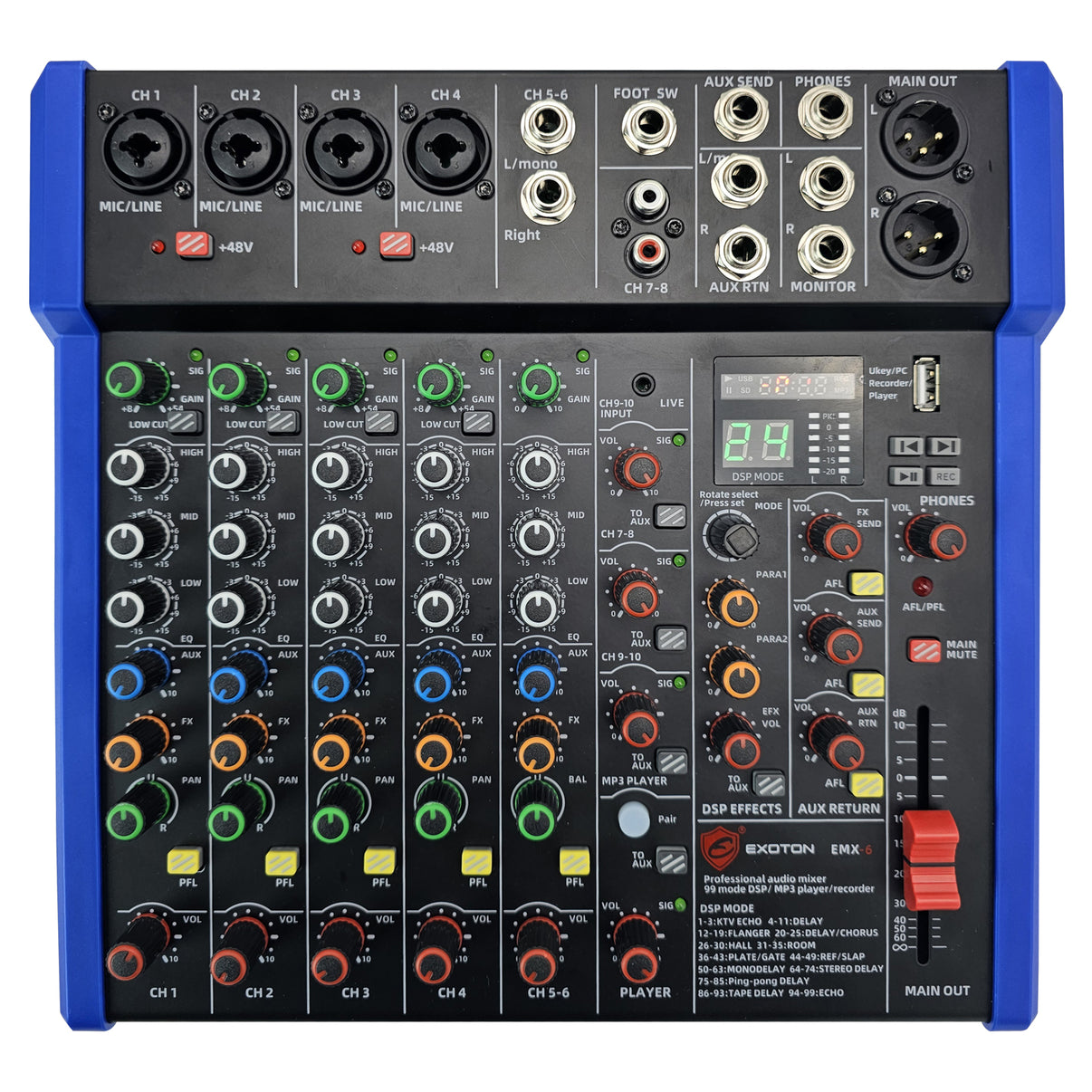 EXOTON EMX-6 Bluetooth Audio Mixer 6-Ch. Professional Mixing Console