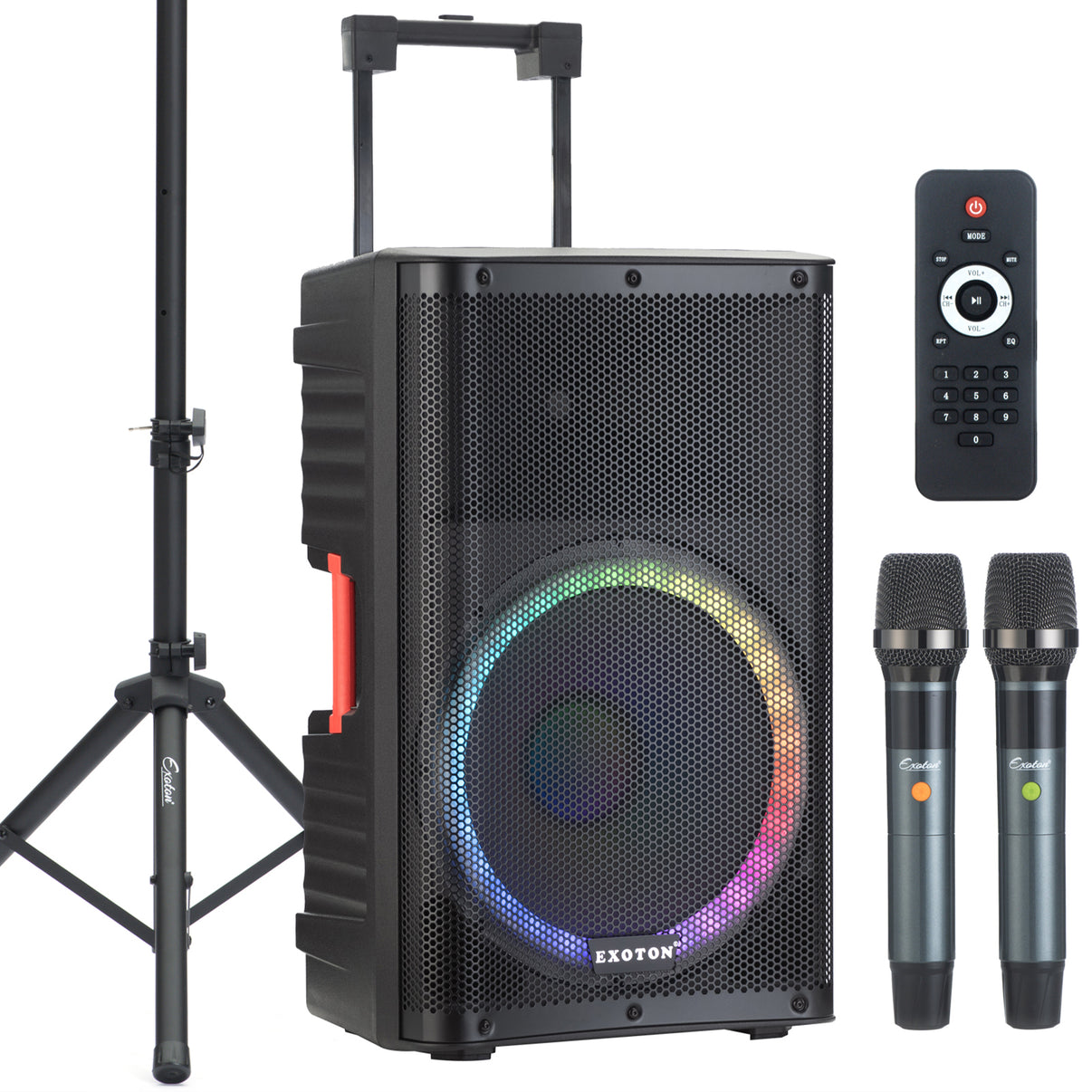 EXOTON WVP-15 1800W 15" Rechargeable Wireless PA Speaker System With Stand