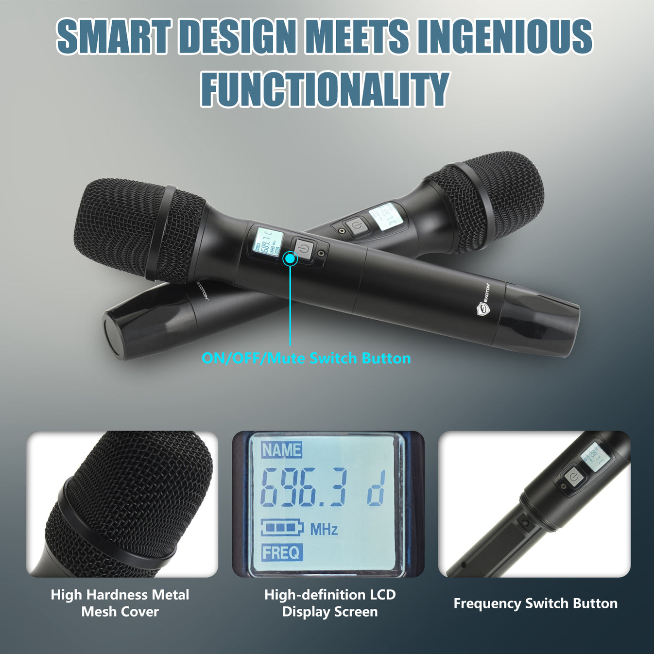 EXOTON MU-4 Wireless Microphone System 4 Channel UHF Cordless Handheld ...