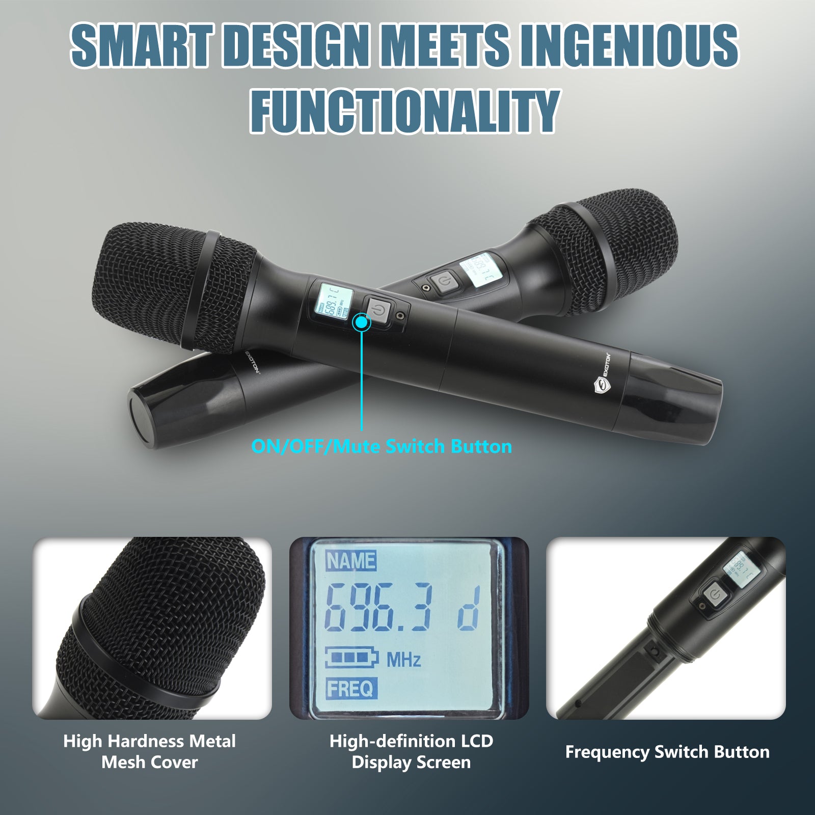 EXOTON MU-4 Wireless Microphone System 4 Channel UHF Cordless Handheld ...
